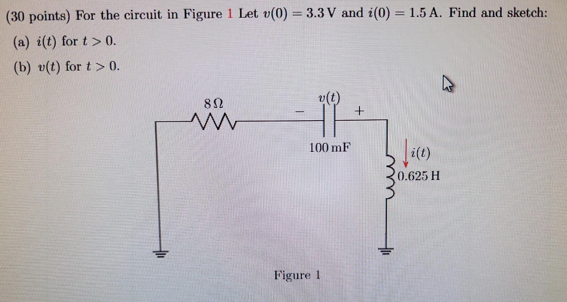 Solved (30 points) For the circuit in Figure 1 Let v(0)=3.3 | Chegg.com