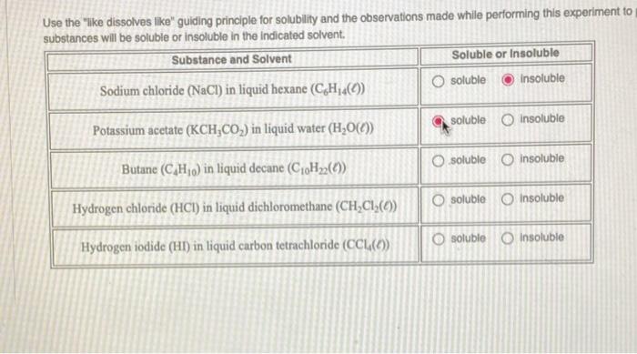 Solved Use the "ike dissolves like" guiding principle for | Chegg.com