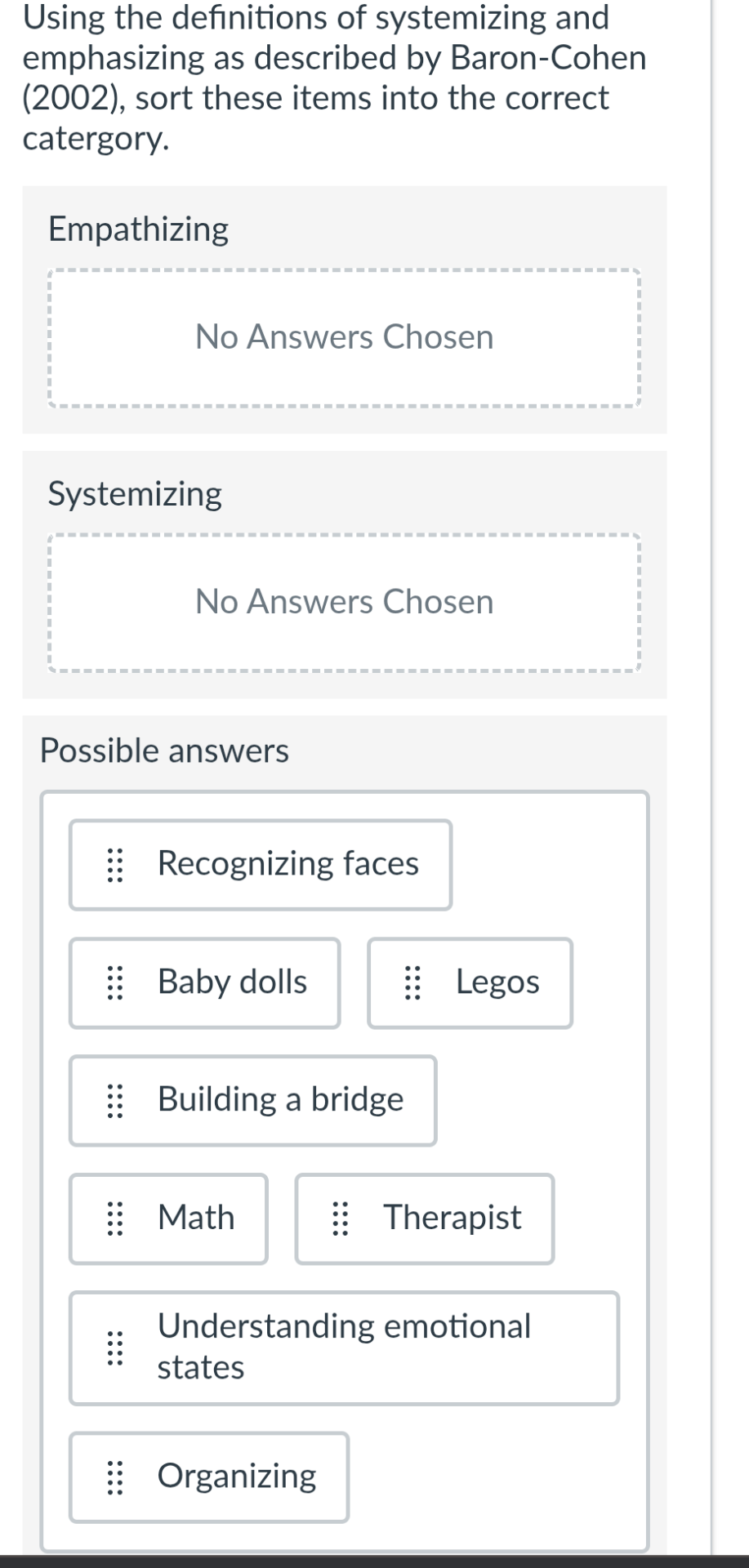 Solved Using the definitions of systemizing and emphasizing | Chegg.com