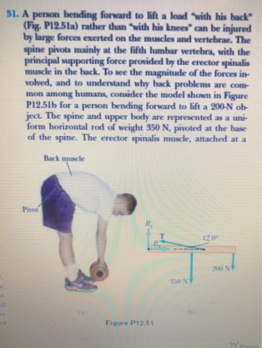 Solved 51. A person bending forward to lift a load "with his | Chegg.com