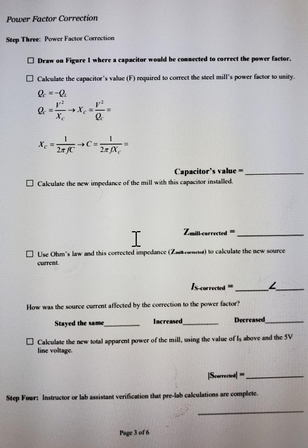 Solved Power Factor Correction Step Three: Power Factor | Chegg.com