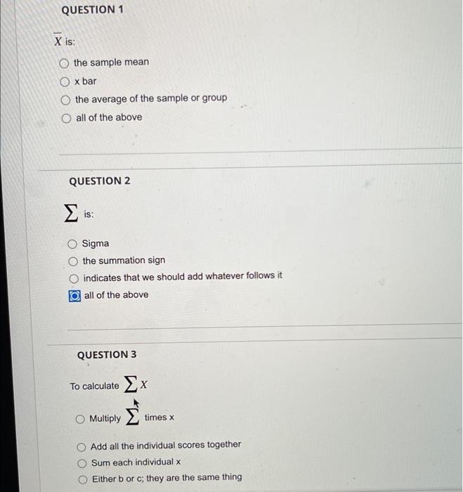 Solved QUESTION 1 Xˉ is: the sample mean x bar the average | Chegg.com