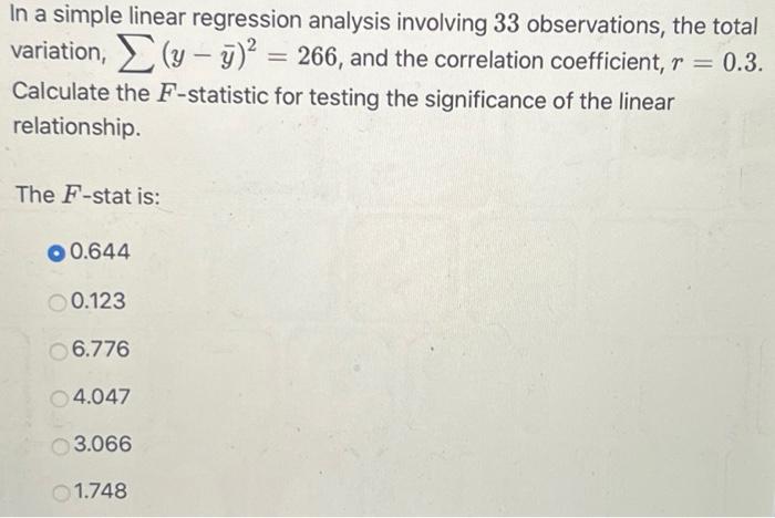 Solved In a simple linear regression analysis involving 33 | Chegg.com