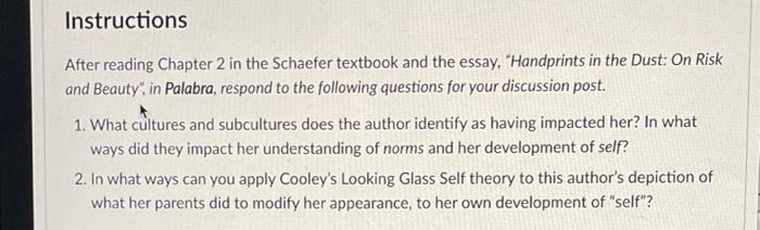 Instructions After reading Chapter 2 in the Schaefer | Chegg.com