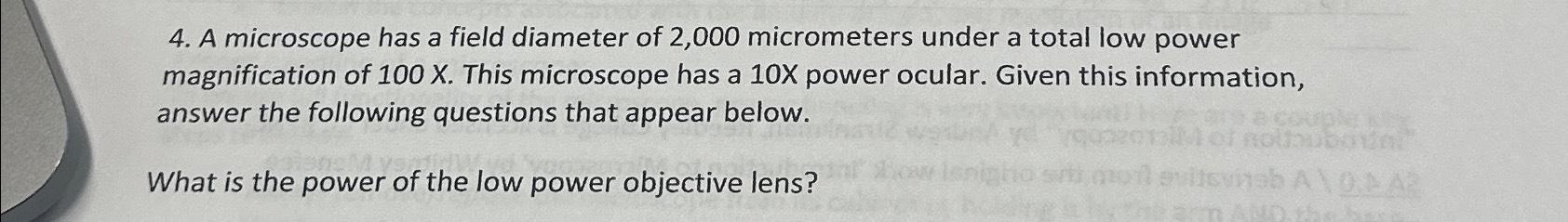 Solved A microscope has a field diameter of 2,000 | Chegg.com