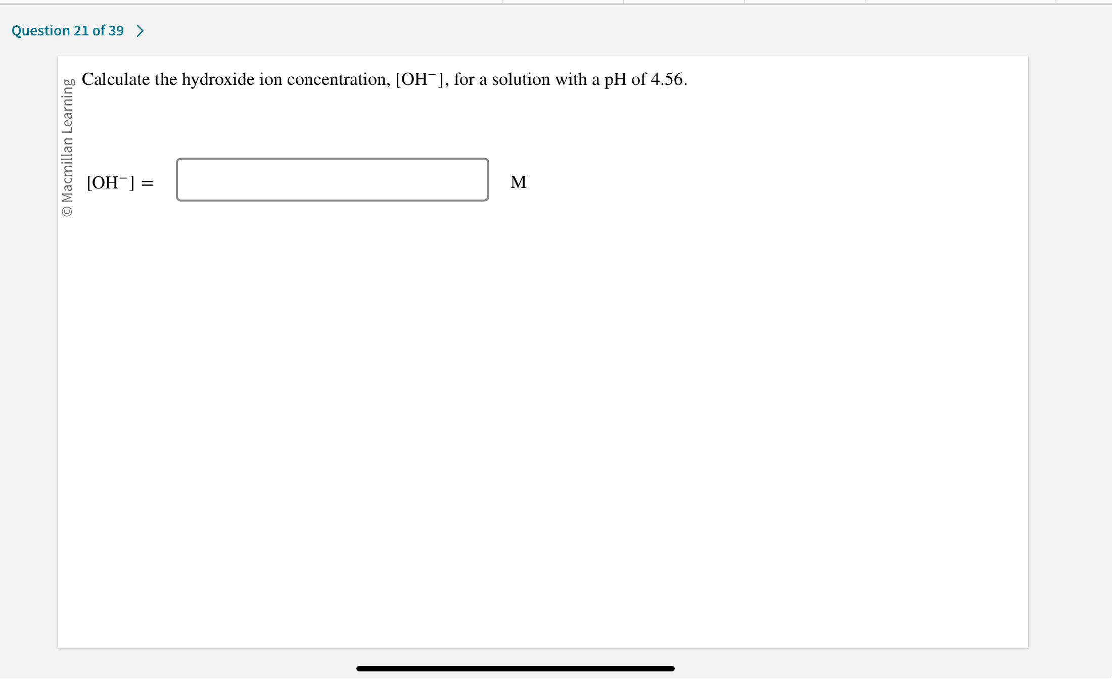 Solved Question 21 ﻿of 39bo Calculate the hydroxide ion | Chegg.com