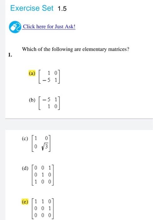 Solved Exercise Set 1.5 Click here for Just Ask! Which of | Chegg.com