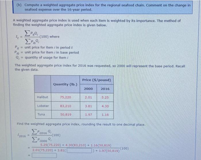 Solved (b) Compute a weighted aggregate price index for the | Chegg.com