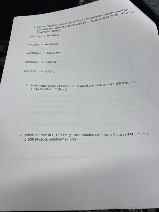 Solved 5. Use the Solubilisy table to determine if a | Chegg.com