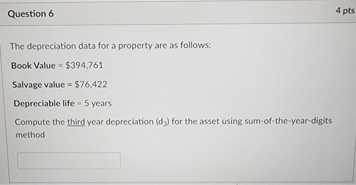Solved The depreciation data for a property are as follows: | Chegg.com