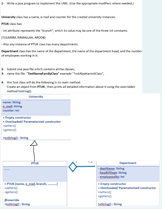 1- ﻿Write a java program to implement this UML. (Use | Chegg.com