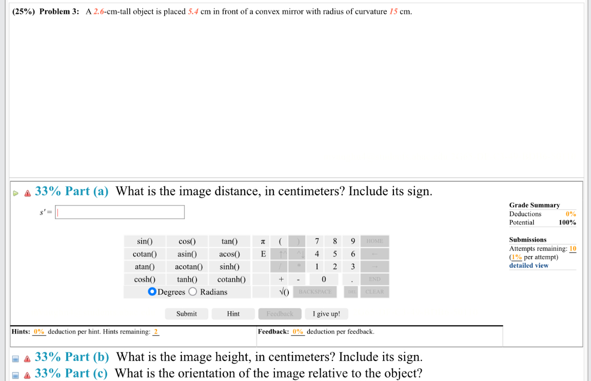 Solved (25%) ﻿Problem 3: A 2.6-cm-tall object is placed | Chegg.com