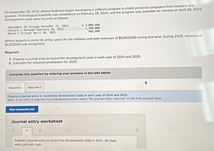 Solved On September 30, 2024, Athens Software began | Chegg.com