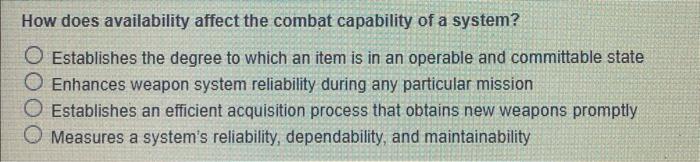 Solved How does availability affect the combat capability of | Chegg.com