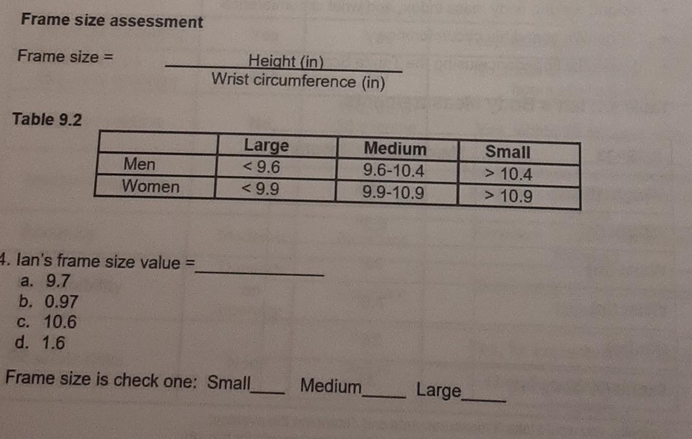 Wrist Cirference Frame Size Chart - Infoupdate.org