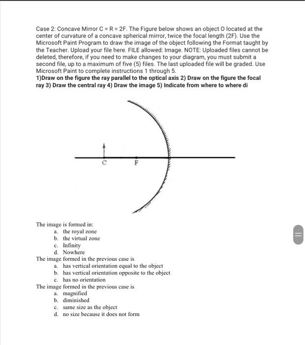 Solved Case 2: Concave Mirror C = R = 2F. The Figure below | Chegg.com