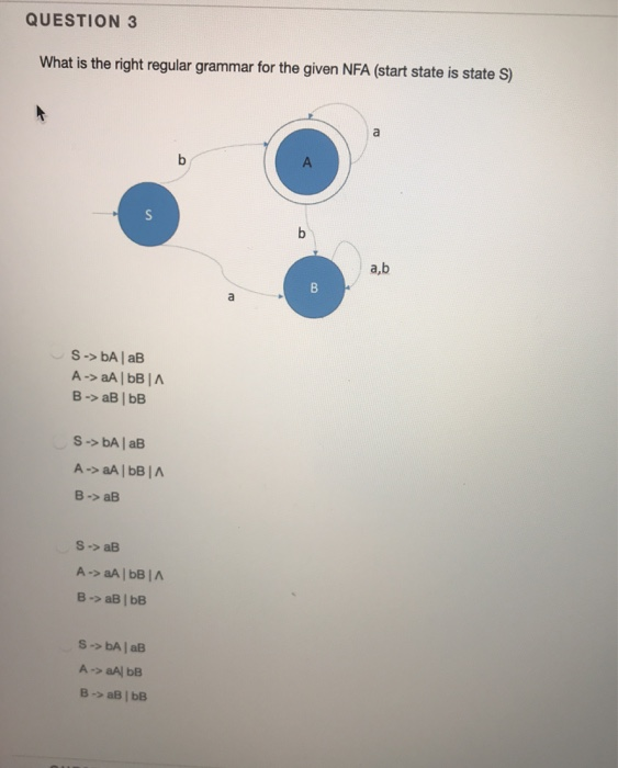 Solved what is the right regular grammar for the given NFA | Chegg.com