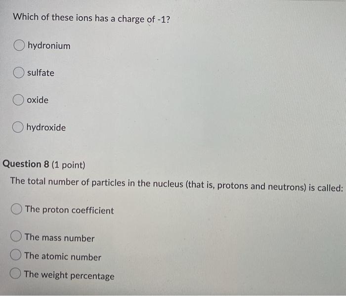 Solved Which of these ions has a charge of -1? hydronium | Chegg.com