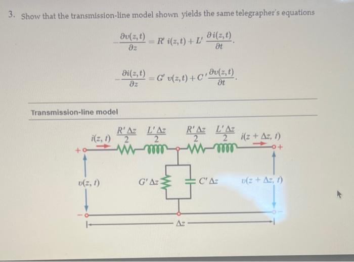 Solved Show that the transmission-line model shown yields | Chegg.com