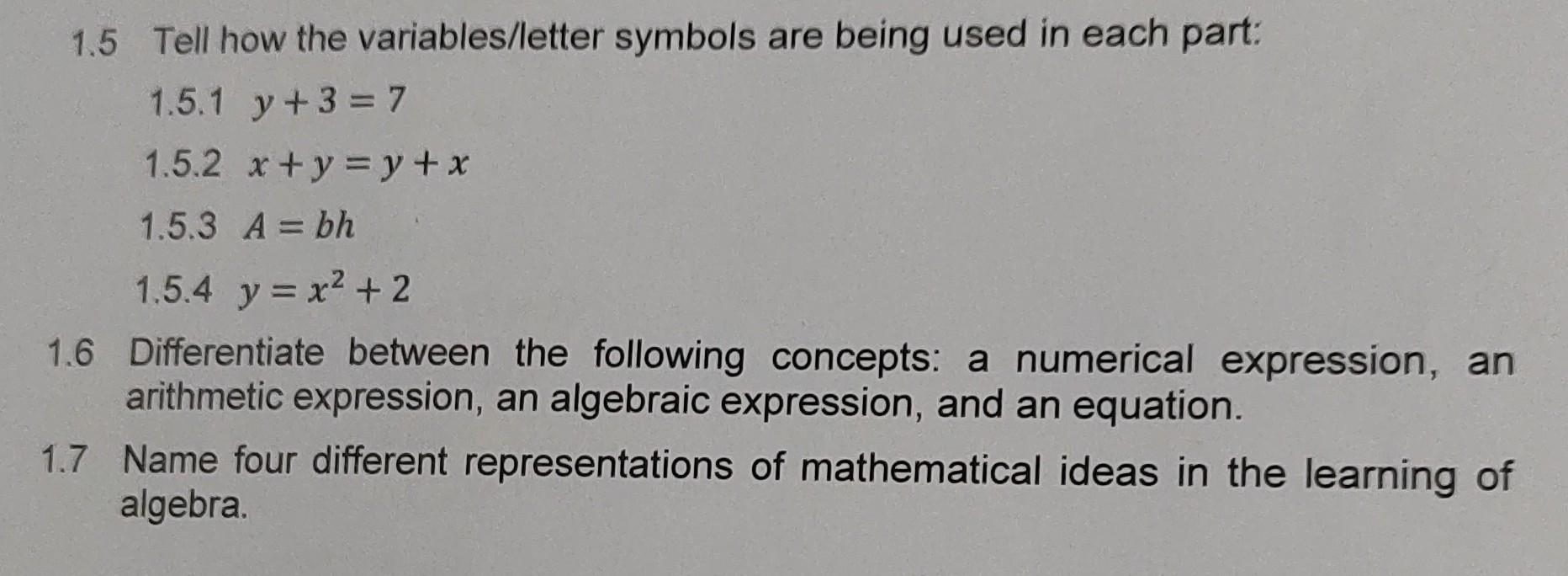 1.5 Tell how the variables/letter symbols are being | Chegg.com
