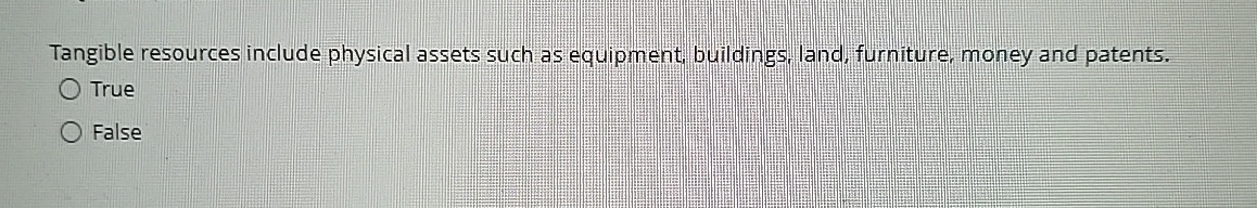 Solved Tangible resources include physical assets such as | Chegg.com