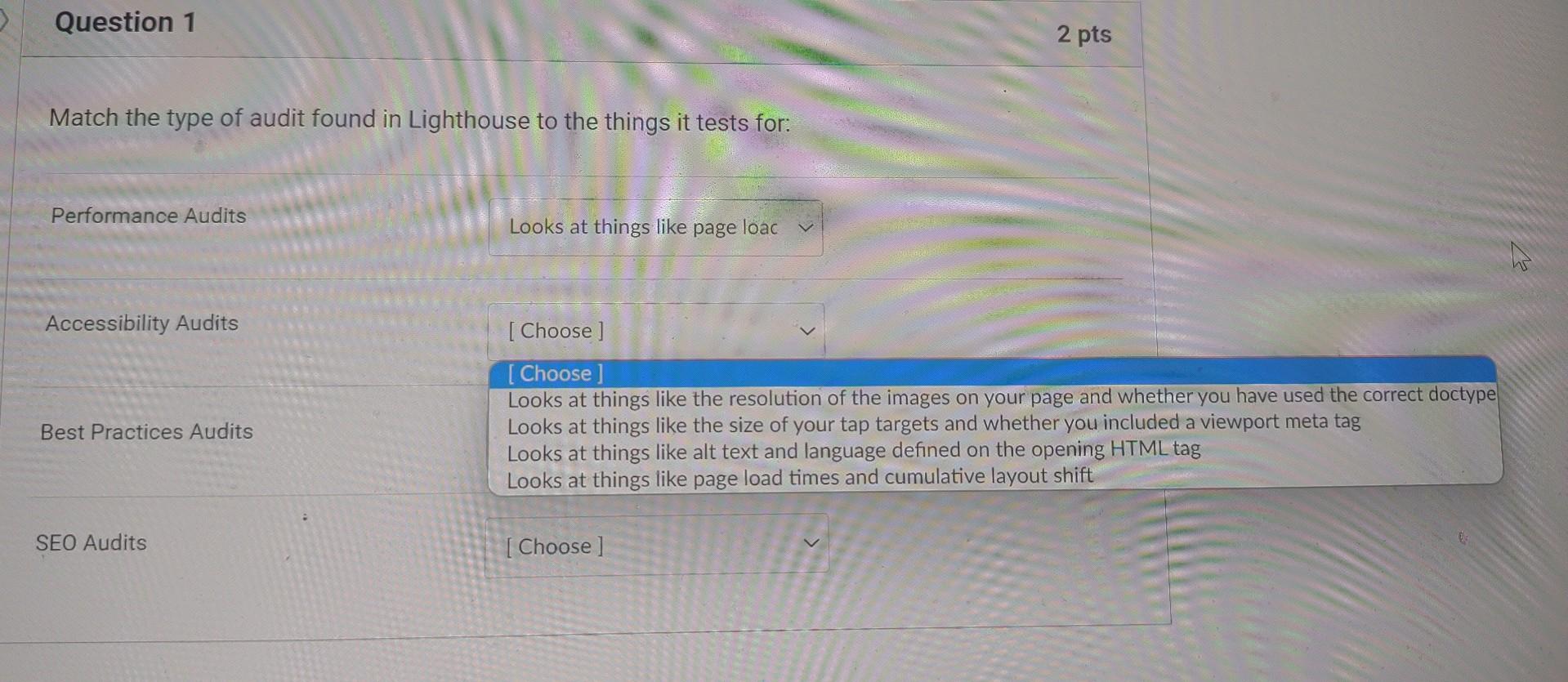 Solved Match the type of audit found in Lighthouse to the | Chegg.com