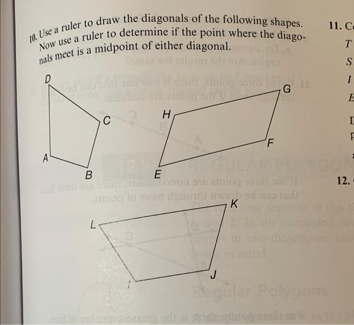 Solved 11. C T 10. Use a ruler to draw the diagonals of the | Chegg.com