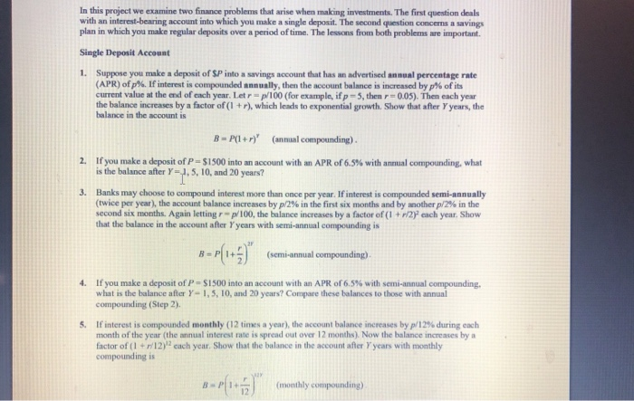 Solved In this project we examine two finance problems that | Chegg.com