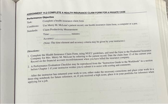 Performance Objective Task: Complete a health | Chegg.com