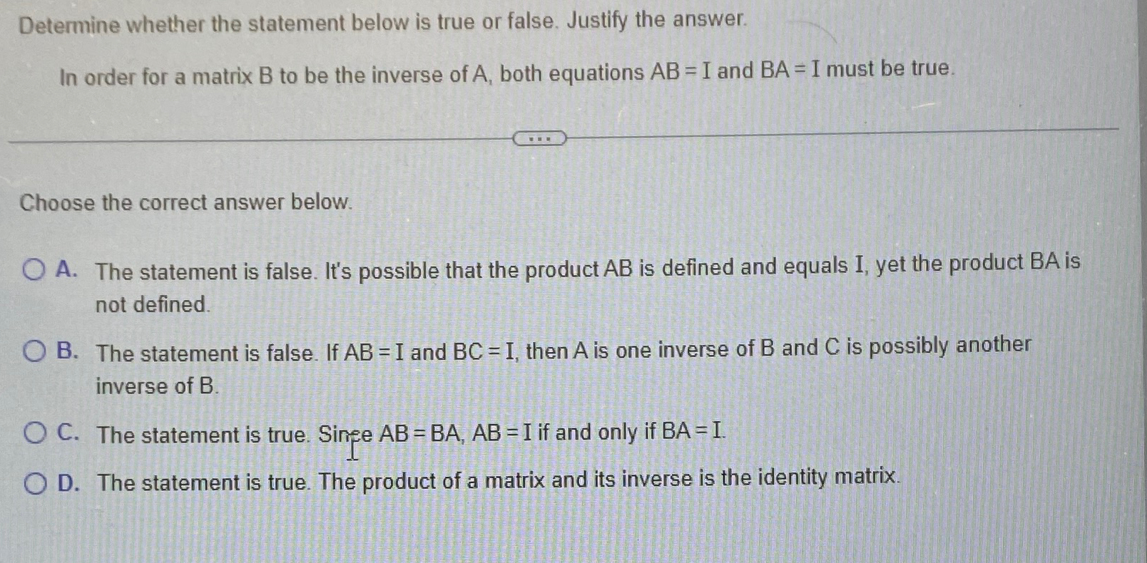 Solved Determine whether the statement below is true or | Chegg.com