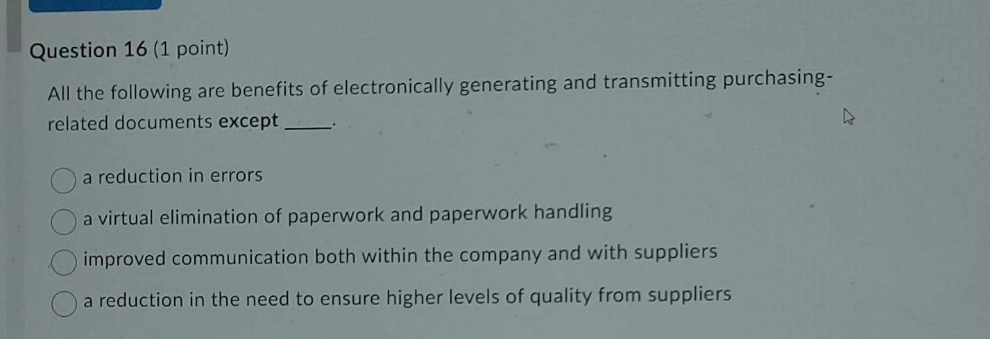 Solved Question 16 1 ﻿pointall The Following Are Benefits 