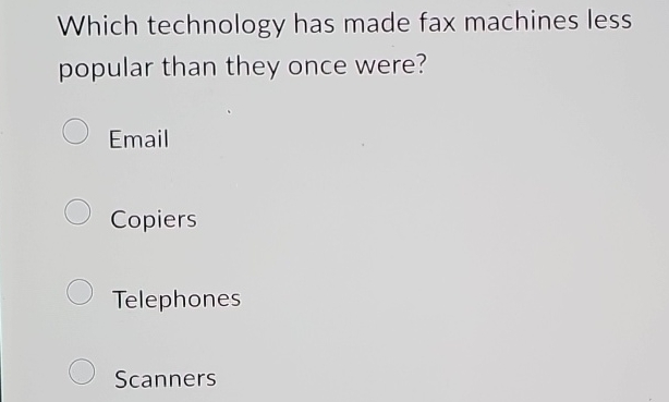 Solved Which technology has made fax machines less popular | Chegg.com