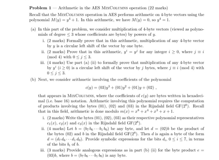 Problem 1-Arithmetic in the AES MixCOLUMNS operation | Chegg.com