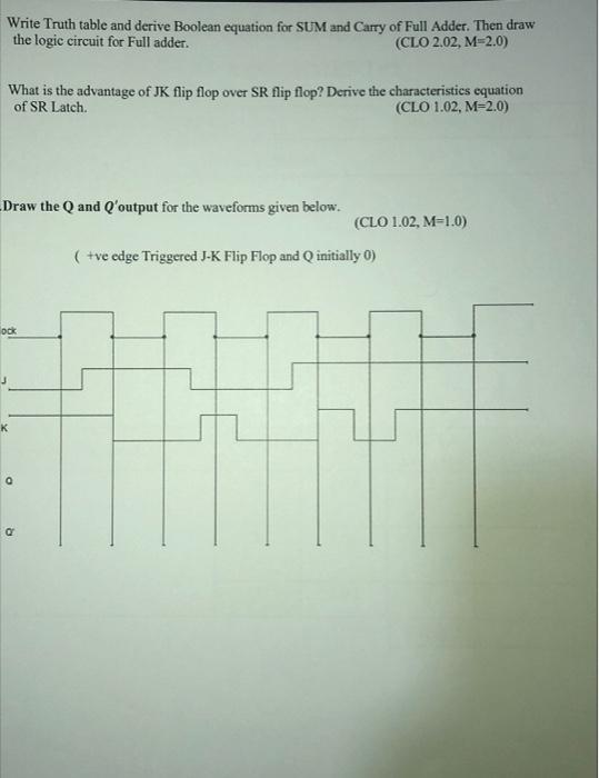 Solved Write Truth Table And Derive Boolean Equation For Sum