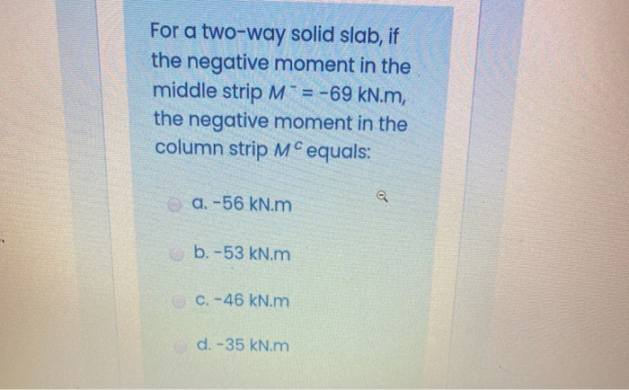 Solved For a two-way solid slab, if the negative moment in | Chegg.com