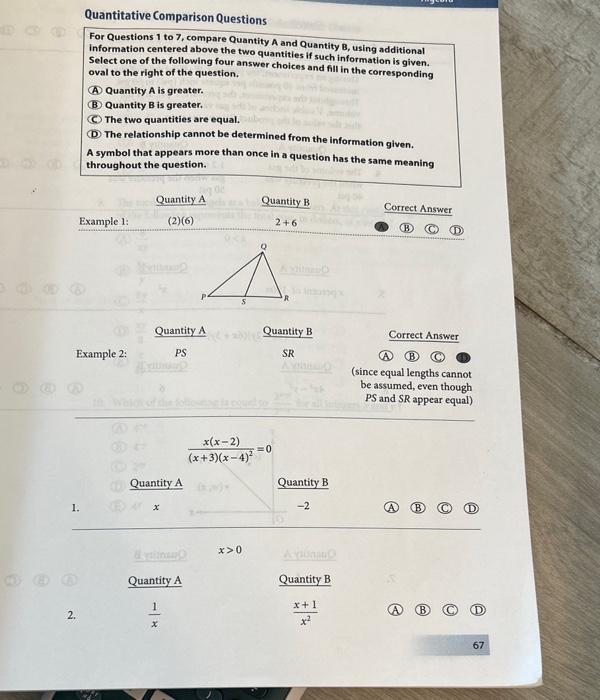 Solved For Questions 1 to 7, compare Quantity A and Quantity | Chegg.com