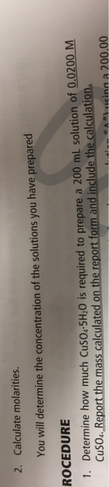 Solved 2. Calculate molarities. You will determine the | Chegg.com Solved 2. Calculate molarities. You will determine the | Chegg.com