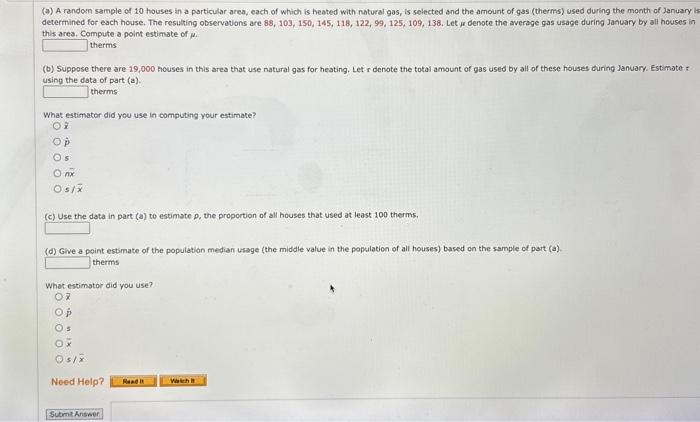 Solved (a) A random sample of 10 houses in a particular | Chegg.com