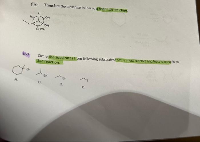 Solved (iii) Translate the structure below to a bond line | Chegg.com
