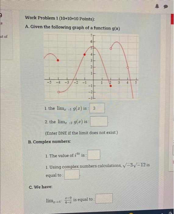 Solved A. Given the following graph of a function g(x) 1. | Chegg.com