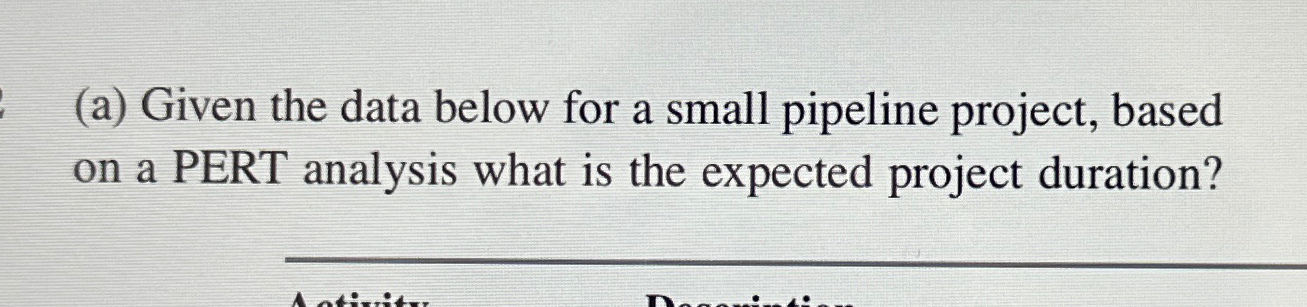 Solved (a) ﻿Given the data below for a small pipeline | Chegg.com