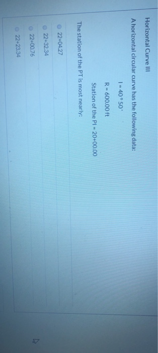 Solved Horizontal Curve III A horizontal circular curve has | Chegg.com