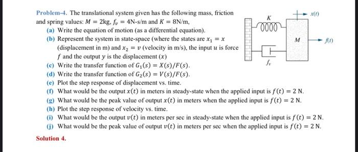 Solved M Problem-4. The translational system given has the | Chegg.com
