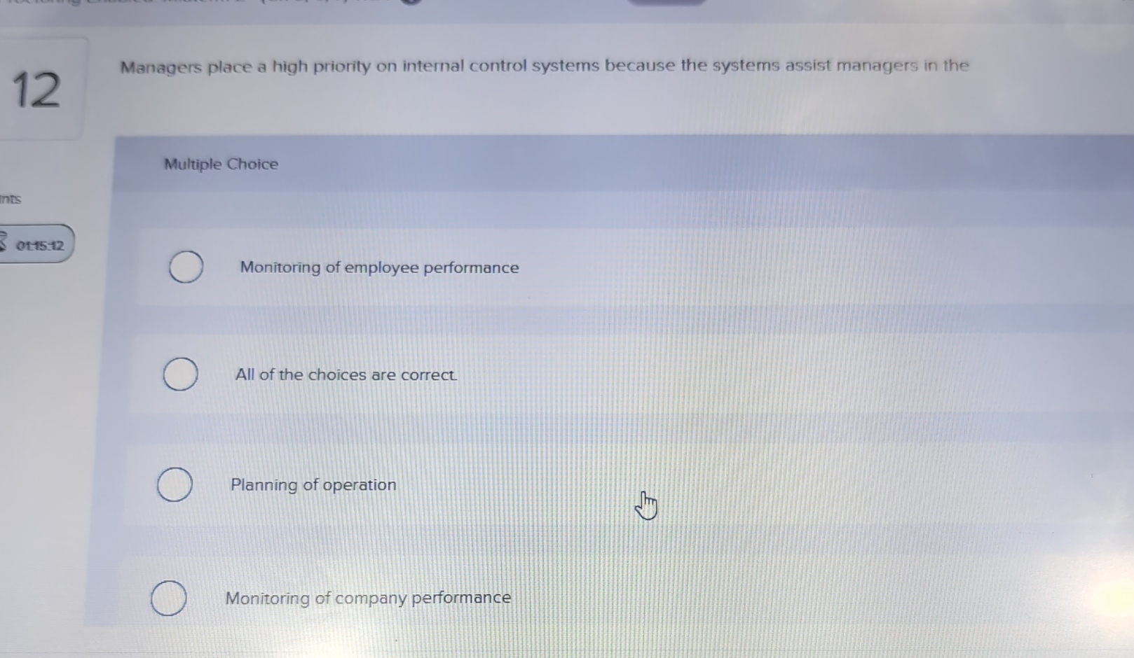 Solved 12Managers place a high priority on internal control | Chegg.com