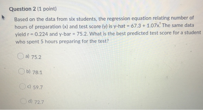 Solved based on the data from six students, the regression | Chegg.com