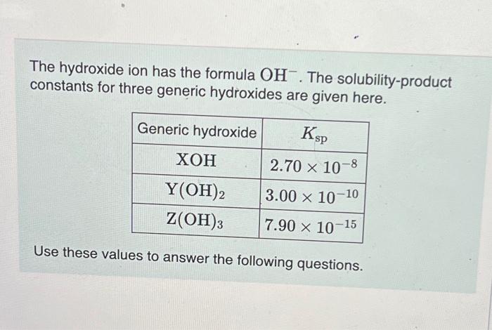 Solved The hydroxide ion has the formula OH−. The | Chegg.com