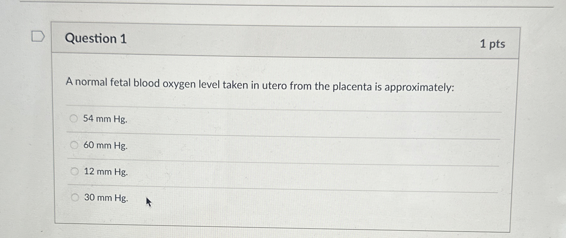Solved Question 11 ﻿ptsA normal fetal blood oxygen level | Chegg.com