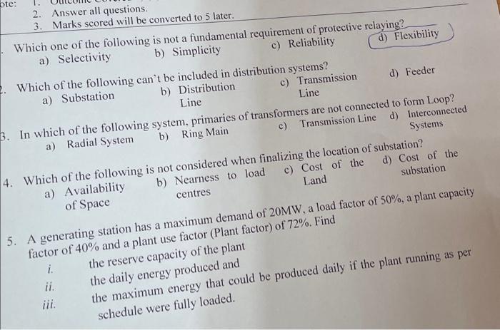 Solved ote: 2. Answer all questions. 3. Marks scored will be | Chegg.com
