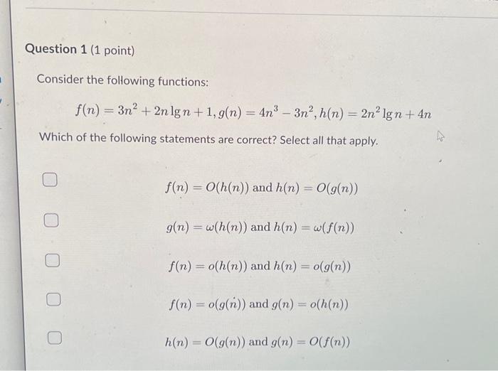 Solved Consider the following functions: | Chegg.com