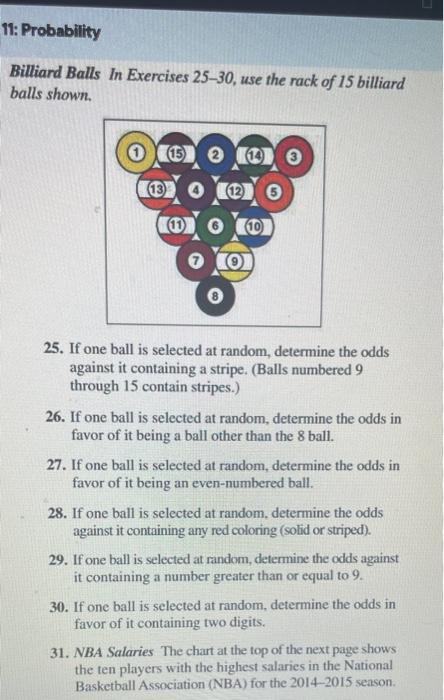 Solved 11: Probability Billiard Balls In Exercises 25–30, | Chegg.com